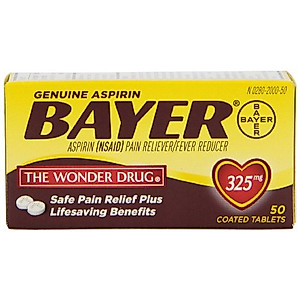 Genuine Bayer Aspirin 325mg Tablets, 50-Count (Pack of 2)
