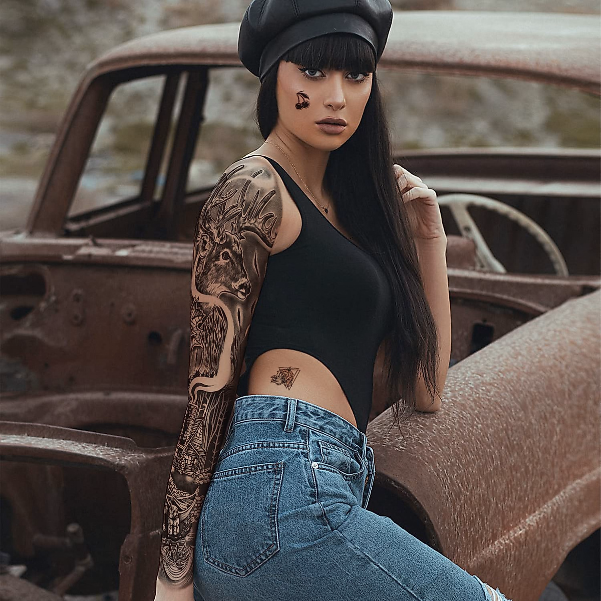 46 Sheets Lion Wolf Full Arm Temporary Tattoo for Women or Men Rose Flower Snake Half Arm Temporary Tattoos for Girls Boys Long Lasting Bird Angel Fake Tattoo for Kids