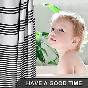 AmazerBath Shower Curtain, Striped Black Fabric Shower Curtain Set with 12 Shower Curtain Hooks, Rustic Cloth Black and White Shower Curtain, Cute Farmhouse Bathroom Shower Curtain Sets, 72x72 Inches