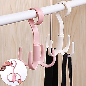 REIUYTHO 6PCS Closet Hanging Organizer Storage w/ 360° Rotatable Plastic Hangers | Multi-Function Hook for Clothes, Shoes, Kitchen, Towel, Purse & More
