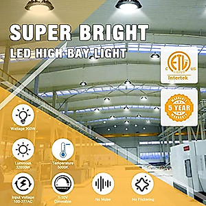 UFO LED High Bay Light 200W 4 Packs, JC-LGL High Bay LED Lights 32,000LM (160LM/W) 1-10V Dimmable, 5' Cable with Plug, Hanging Hook, Safe Rope, ETL Listed High Bay Light for Factory Warehouse Workshop