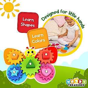 Wooden Toys - Montessori Toys for 2 Year Old Girls and Boys - Toddler Puzzles - Shape Sorting Matching Gear Game - Educational Toddler Toys Age 2-3 - Great Preschool Learning Activities