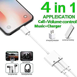 Dual Lightning Splitter for iPhone,[MFi Certified] iPhone Headphone Adapter 2 in 1 Dual Lightning Headphone Jack Audio + Charge Cable Compatible for iPhone 12/12 Pro/11/XS/XR/X 8 7/iPad/ iPod