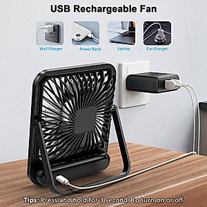 Mikikin Desk Fan Battery Operated, Portable USB Rechargeable Fan, 2000mAh 180° Tilt Folding Personal Fan With Power Display, 5 Speeds Ultra Quiet Table Fan for Desktop, Home, Travel(Black)