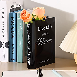 Fixwal Acrylic Book Vase for Home Decor, Modern Book Flower Vase, 6x8 Inches Artistic Irregular Clear Book Vase for Home Bedroom Office Bookshelf Decor (Grey)