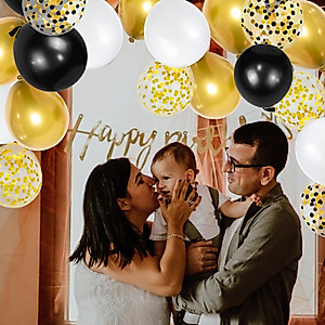 68Pcs Black White Gold Balloons with 12 Inch Black Gold Confetti Balloons for Graduation Birthday Wedding Party Decorations