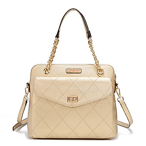 Nicole Lee Elena Tote, Chain Link Vegan Leather Strap, Front Pocket - Gold