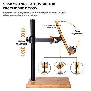 wishacc Book Stand Height Adjustable - Upright Bamboo Book Stand & Holder for Reading Hands Free, Desktop Adjustable Reading Height and Angle Book Rest with Page Clips (11.0 x 8.1 inches)