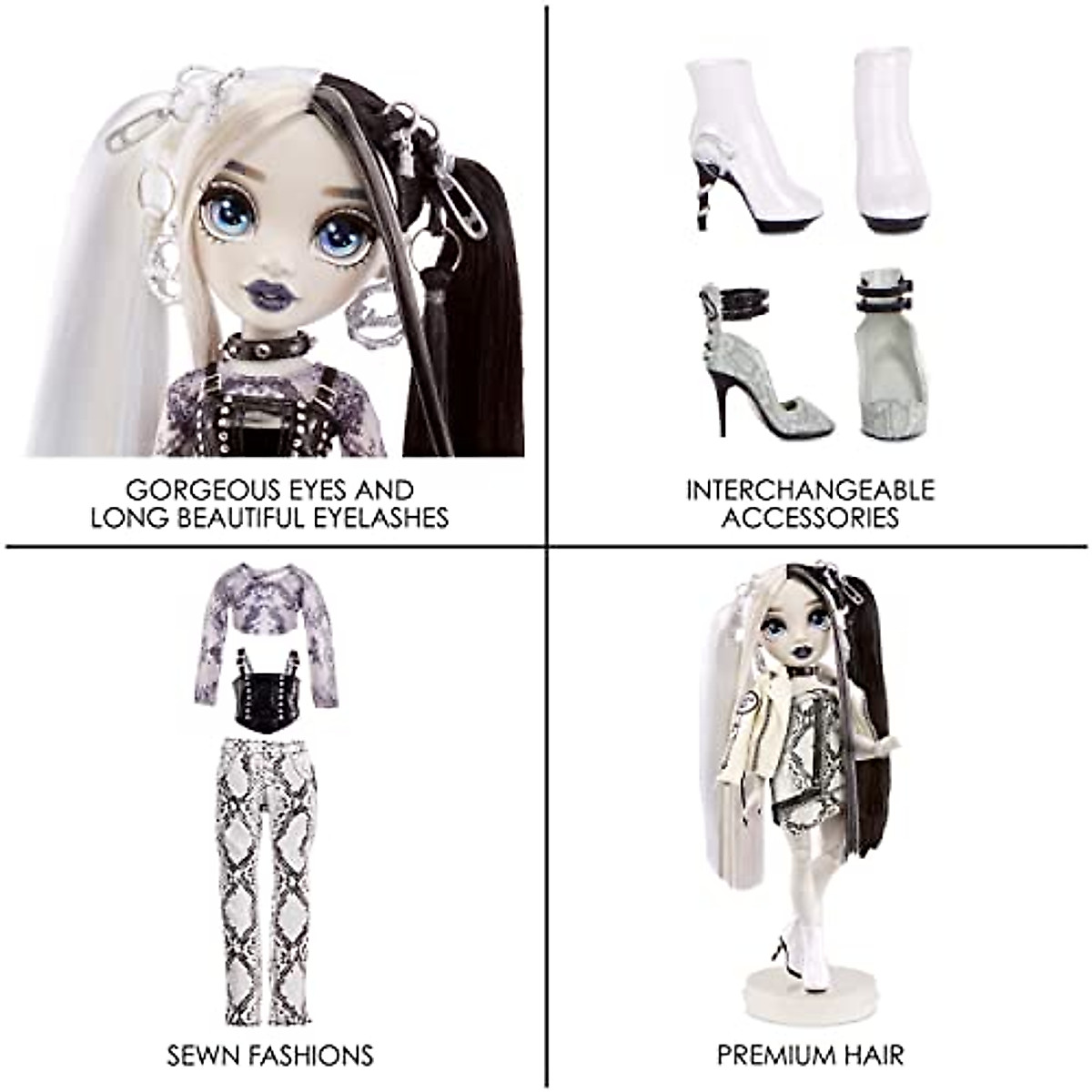 Rainbow High Shadow Series 1 Heather Grayson- Grayscale Fashion Doll. 2 Grey Designer Outfits to Mix & Match with Accessories, Great Gift for Kids 6-12 Years Old and Collectors, Multicolor, 580782