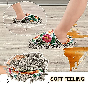 Floral Summer Tropical Cactuses Succulents Mop Slippers Shoes Cover for Floor Cleaning Washable Dust Hair Dirty Cleaners Microfiber Mop Socks for Office House Kitchen
