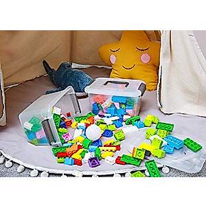 Citylife 4 Packs 5.3 QT Storage Bins with Lids Clear Plastic Bins with Grey Handle Stackable Storage Containers for Organizing