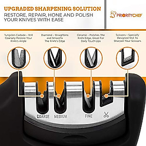 Heavy Duty 4 Stage Kitchen Knife Sharpener, Repair, Polish and Sharpen your Kitchen Knife Easily, Handheld Manual Knife Sharpeners for Kitchen Knives, Scissor Sharpener