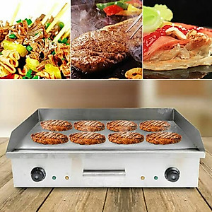 Commercial Griddle, 4400W 110V Commercial Electric Countertop Griddle Stainless Steel Flat Top Grill Hot Plate BBQ 50°C to 300°C Adjustable Easy Clean