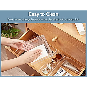 Puroma 24Pcs Drawer Organizer Set 5-size Versatile Vanity and Bathroom Drawer Organizers, Clear Plastic Desk Drawer Organizer Trays and Customize Layout Storage Bins for Makeup Kitchen Office (Clear)