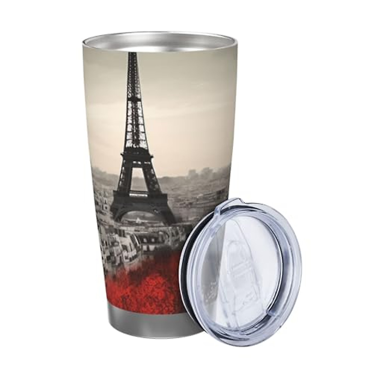 Paris Tumbler with Lid and Straw 20oz Stainless Steel Car Cup for Hot and Cold Drinks, Double Wall Insulated Travel Coffee Mug Reusable Drink Thermos Cup Birthday Gifts