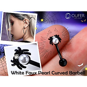 OUFER Rook Piercing Jewelry, 316L Surgical Steel Rook Earrings For Women Men, 16G Spider Curved Barbell Eyebrow Rings, Pearl Tragus Daith Piercing Jewelry(Black)…