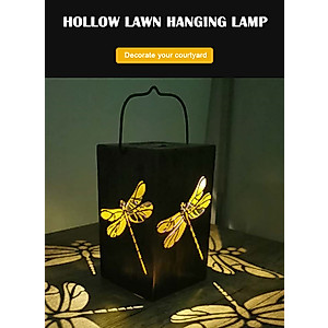 2 Pack Solar Lantern, Outdoor Hollow Dragonfly Hanging Lamp Garden Iron Lawn Projection Lamp, Waterproof Led Flashing Flameless Candlestick Task Lamp, Used for Porch Courtyard Lawn Passage