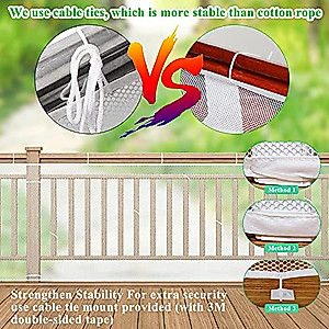 Child Safety Net, Durable Banister Guard for Baby Safety Stairs Railing Balcony Cribs, Banister Stair Mesh Baby Proofing, Easy to Install Stair Netting for Kids, Pets, Toys - (10ft Lx2.5ft H) White