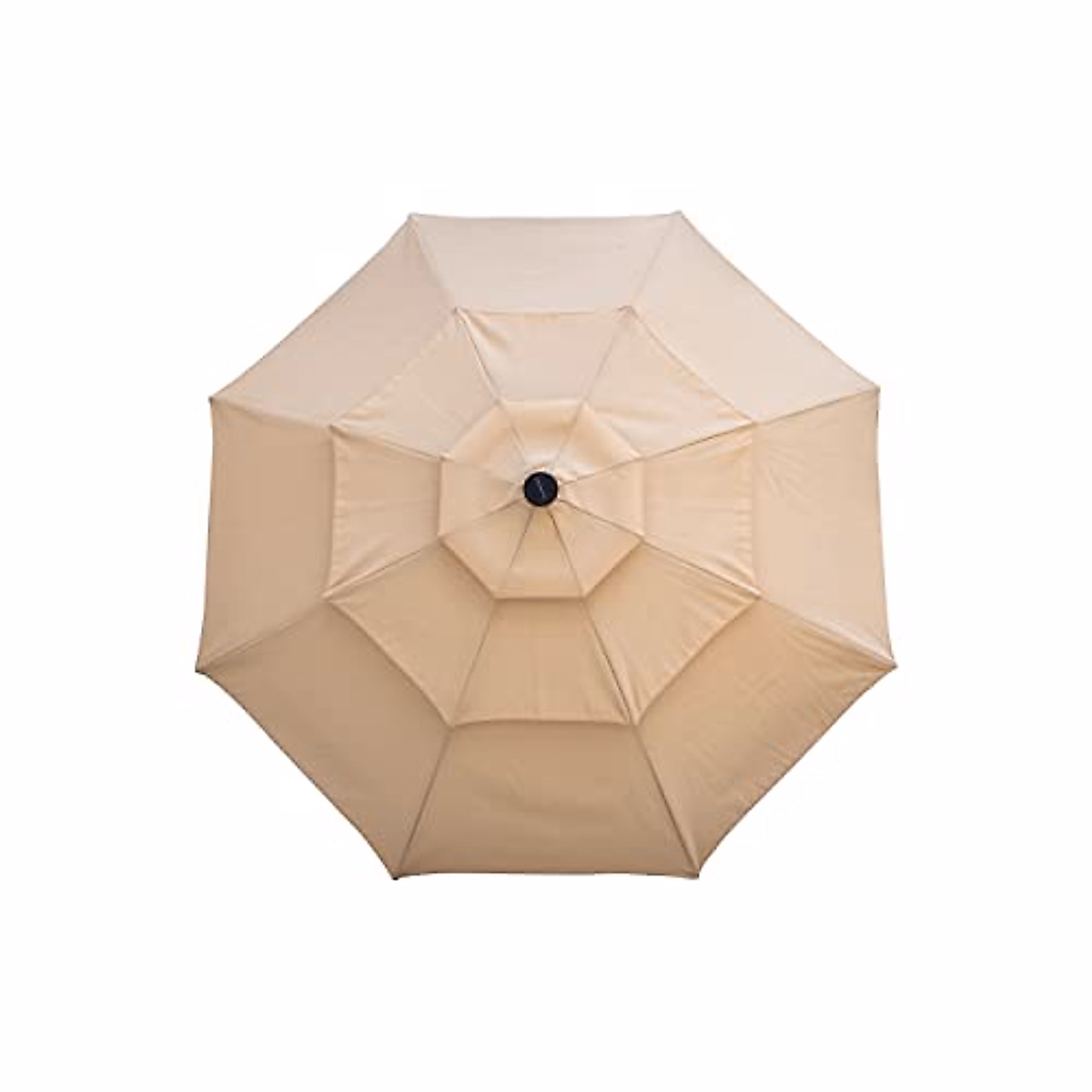 PUPZO 10FT 3 Tiers Sunbrella Patio Solar 32 LED Lighted Umbrella Outdoor with 8 Ribs (KHAKI)