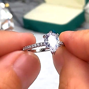 Koguxuix 2 Carats Teardrop Pear Cut Cubic Zirconia CZ Cryatal Rhodium Plated Sterling Silver for Women Solitaire Wedding Engagement Ring (7)