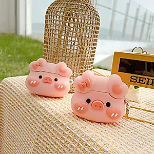 TOU-BEGUIN Cute Shy Bowknot Pig Animals Design Wireless Earphone Case Compatible with Airpods Pro, Soft Silicone Shockproof Skin, Kids Boys Girls Creative Earphone Protector
