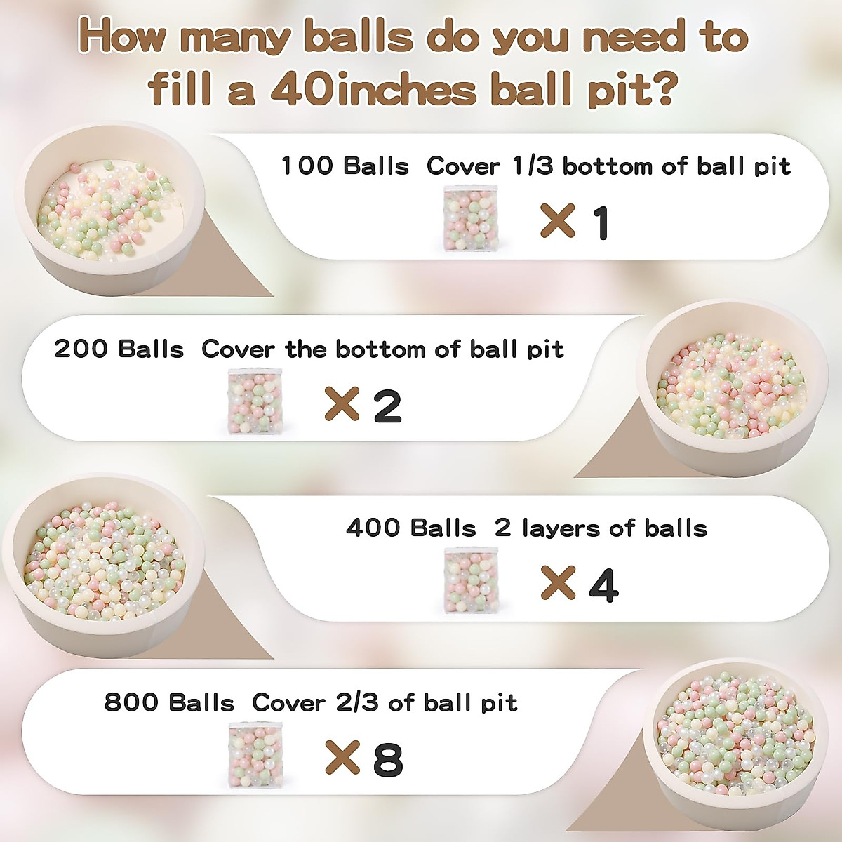 GOGOSO Ball Pit Balls 100 - Soft Plastic Balls for Babies Toddlers Kids Children with Storage Bag for 1 2 3 Years Old, 3 Colors (100 Balls) White Beige Transparent