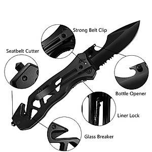 XIPHIAS Cool Folding Pocket Knife with Glass Breaker, Bottle Opener and Rope Cutter, Birthday Father's Day (D2)