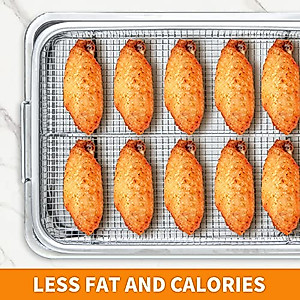 Ingcebo 13x9.6 Inch Stainless Steel Air Fryer Basket for Oven, Toaster Oven Crisper Tray, Air Fryer Basket for Convection Oven Cooking Baking Cooling, 2-Piece Set for Fries/Bacon/Chicken(Silver)