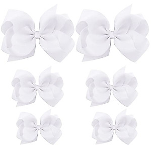 AILEAM Hair Bows for Girls 6PCS Girls Toddler bows Clips White Grosgrain Ribbon Alligator Clips Kids Hair Accessories (6inch ×2, 4inch ×2, 3inch ×2)