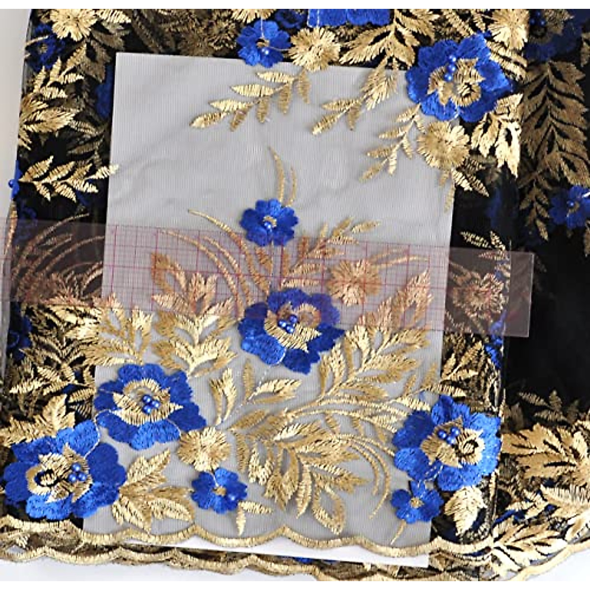 African Fabric Net Fabrics Embroidery Beaded Nigerian Embroidered Lace Fabric for Party Dress (Blue) 5 Yards 2205-6