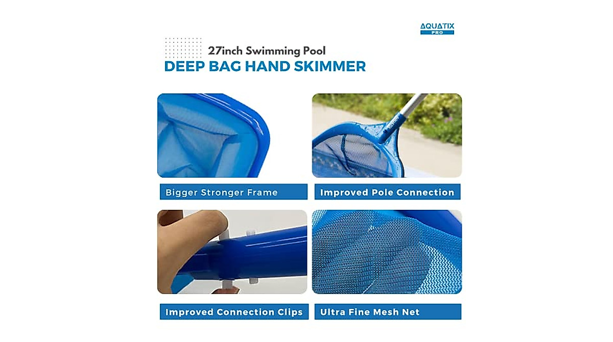 Aquatix Pro Hand Leaf Skimmer for Pool & Spa Cleaning