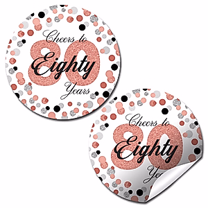 Confetti Rose Gold Polka Dot 80th Birthday Party Sticker Labels, 40 2" Party Circle Stickers by Amanda Creation, Great for Party Favors, Envelope Seals & Goodie Bags