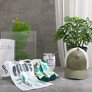 Jiuguva 4 Pcs Christmas Plant Gift Set Plant Gifts Gardening Gifts Plant Hat Funny Kitchen Towels 12 oz Wine Tumbler Cup Women's Ankle Socks Plant Gifts for Women Gardener Christmas Gift(Leaf)