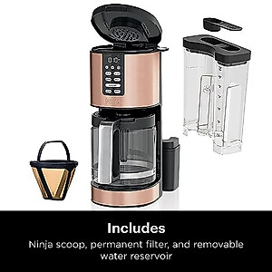 Ninja DCM201CP Programmable XL 14-Cup Coffee Maker PRO with Permanent Filter, 2 Brew Styles Classic & Rich, Delay Brew, Freshness Timer & Keep Warm, Dishwasher Safe, Copper