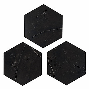 BaseCore HEX Hexagon Vinyl Flooring Black Marble 5.75" DIY Self Adhesive Textured Modern Floor Tile Peel & Stick Tile (36pcs/21.5sqft per case)
