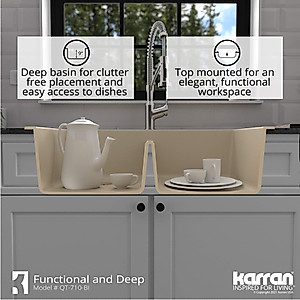 Karran QT-710 Drop-in Quartz Composite 33 in. 1-Hole 50/50 Double Bowl Kitchen Sink in Bisque