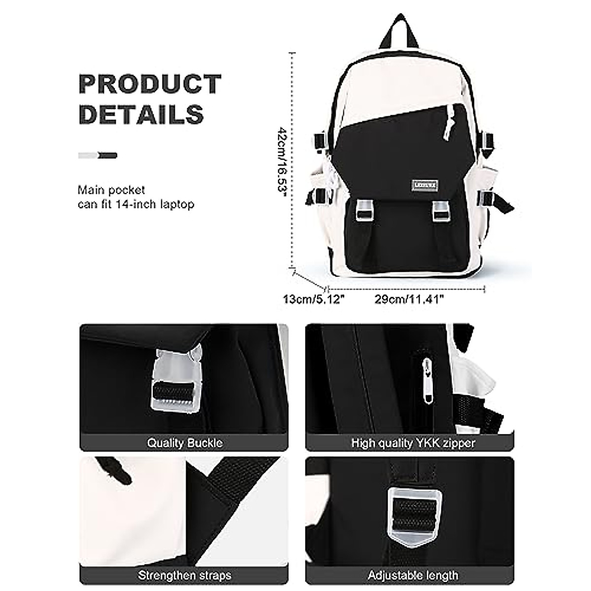 KEYEMP Fashion Backpacks for Men Women, 15.6 in Lightweight Travel Bag Casual Daypack,Cute Backpack for Aesthetic Travel Casual Day Pack,Bags for Work,Gift, Black