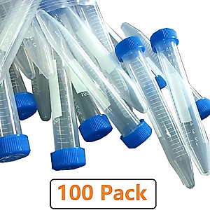 Plastic Centrifuge Tubes, 15ml, Conical Bottom, Graduated Marks, Blue Screw Cap（100 Pack ） by Lucky Seven