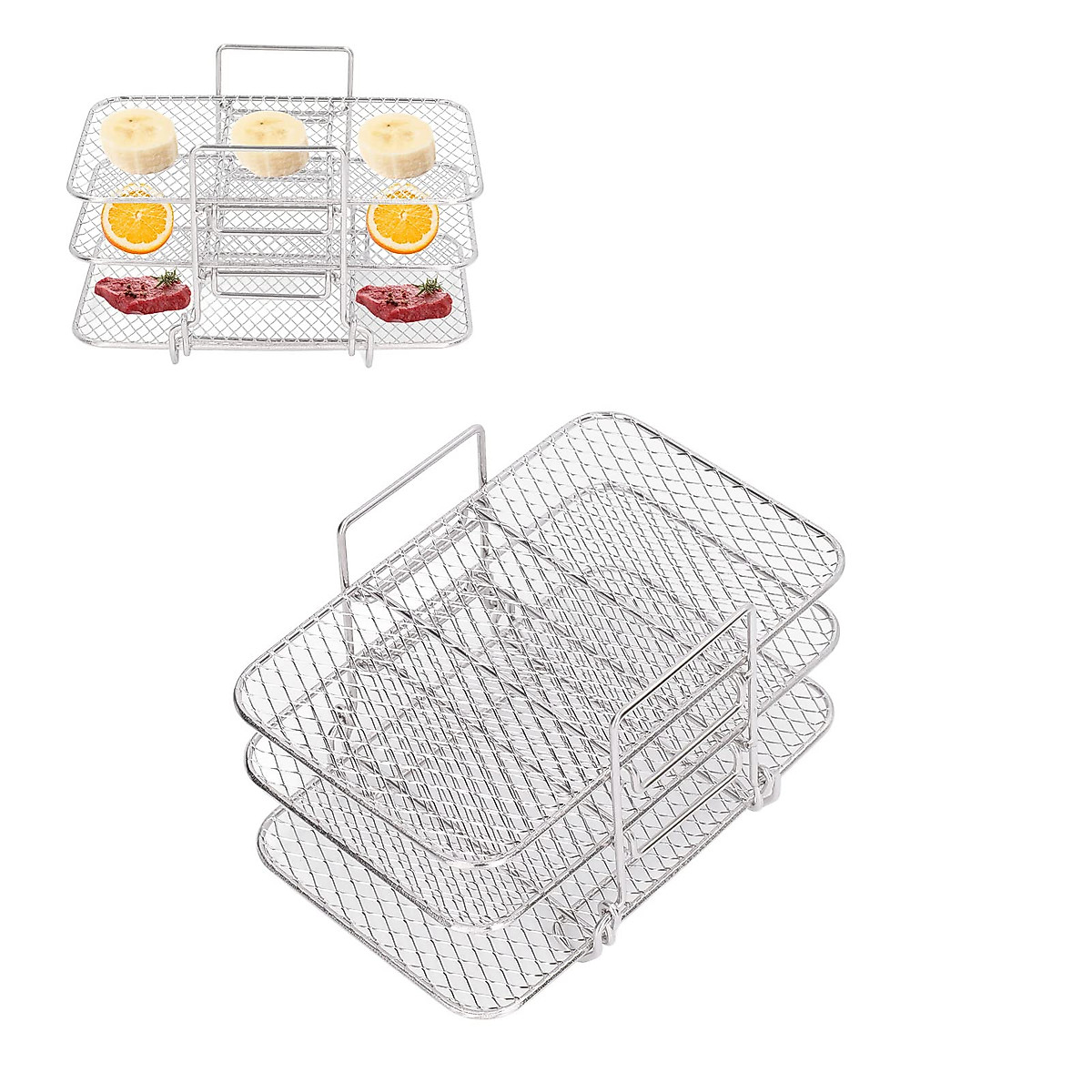 3PCS 19x12cm Stackable Baking Rack, Fryer Baking Rack Stainless Steel Grill Rack Stackable Cooling Rack Tray for 8QT Pot