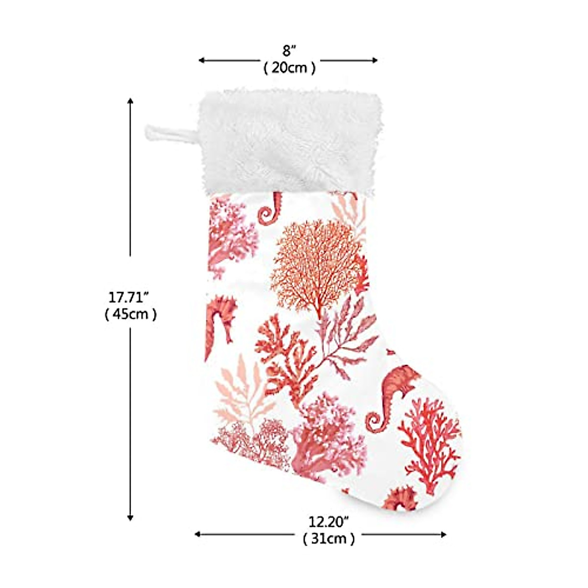 Kigai Christmas Stockings Coral Seahorse Large Candy Stockings Stuffers Kids Cute Xmas Sock Decorations 1PC for Home Holiday Party 12" x18"