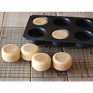 Elesinsoz 6 Cup Straight Edge 2.6 inch Muffin Cupcake Pan Nonstick Whoopie Pie Egg Frittata Cornbread Quiche Cheesecake Biscuit Cake Baking Tin Tray Mold for Toaster Oven Air Fryer