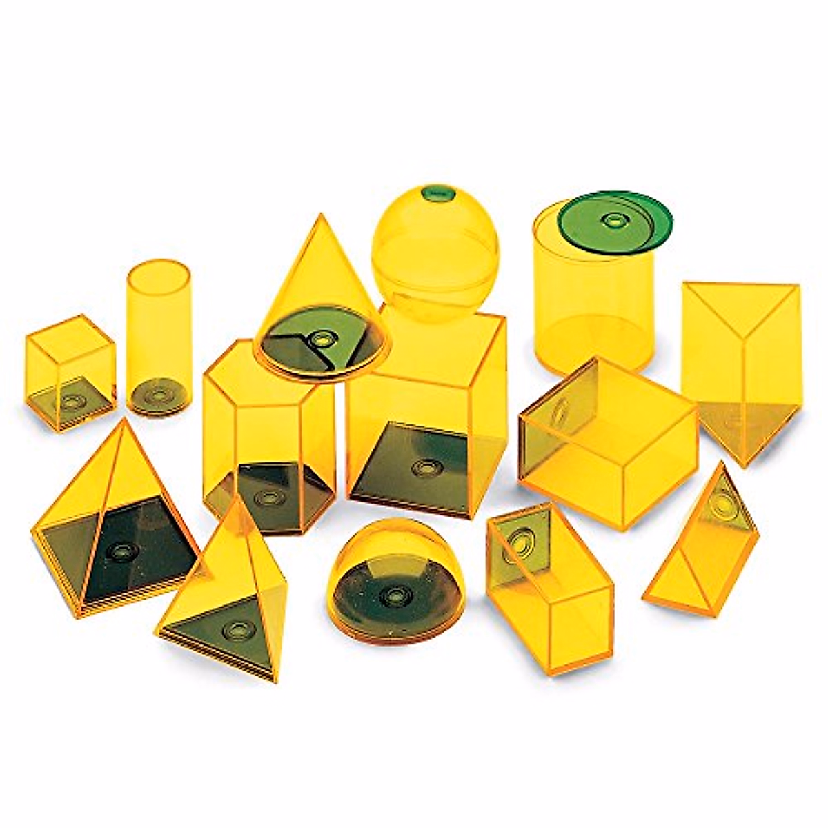 hand2mind Plastic Fillable 3D Shapes, Yellow Geometric Solids for Measuring Volume (Set of 14)