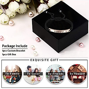 Personalized Custom Name Couple Bracelets, Personalized Engraved Stainless Steel Adjustable Bracelets Gift for Men, Women, Family, Lovers (2pcs Couples Set, Style)