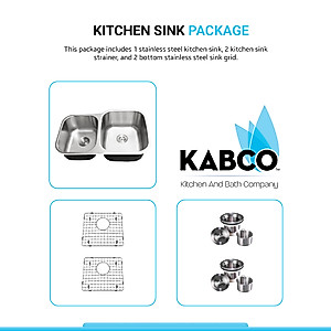 KABCO 32 Inch Double Bowl Stainless Steel Classic Kitchen Sink with Sink Strainers, Removable Garbage Baskets and Sink Grids Sound and Heat Proof 18 Gauge Undermount 40/60 Bowl Swirl Finish Sink