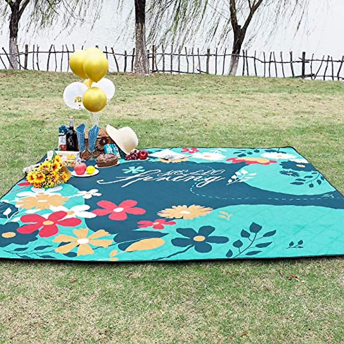 Homde Picnic Blanket 79"x79" Beach Blanket Waterproof Sandproof for Outdoor Beach Camping Hiking Travel Machine Washable Colorful Garden
