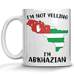 Funny Abkhazia Pride Coffee Mugs, I'm Not Yelling I'm Abkhazian Mug, Gift Idea for Abkhazian Men and Women Featuring the Country Map and Flag, Proud Patriot Souvenirs and Gifts