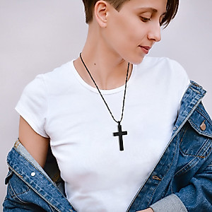 Imrsanl Crystal Cross Necklace for Ashes - Stainless Steel Keepsake Cremation Jewelry - Religious Cross Memorial Urn Necklace for Pet Human Ashes Pendant (Black)