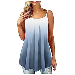 wodceeke Women's Summer Tank Sleeveless Sling Gradient T-shirt Casual Loose Solid color Tops (Blue,XXXL)
