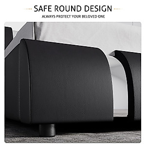 SHA CERLIN King Size Bed Frame with Iron Pieces Decor and Adjustable Headboard/Deluxe Upholstered Modern Platform Bed with Solid Wooden Slats Support/No Box Spring Needed, Black