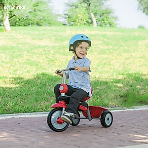 smarTrike Kids Adjustable Tricycle Push Bike Trike Ride On Toy with Parent Control Button for Toddler Ages 15 Months to 3 Years, Red
